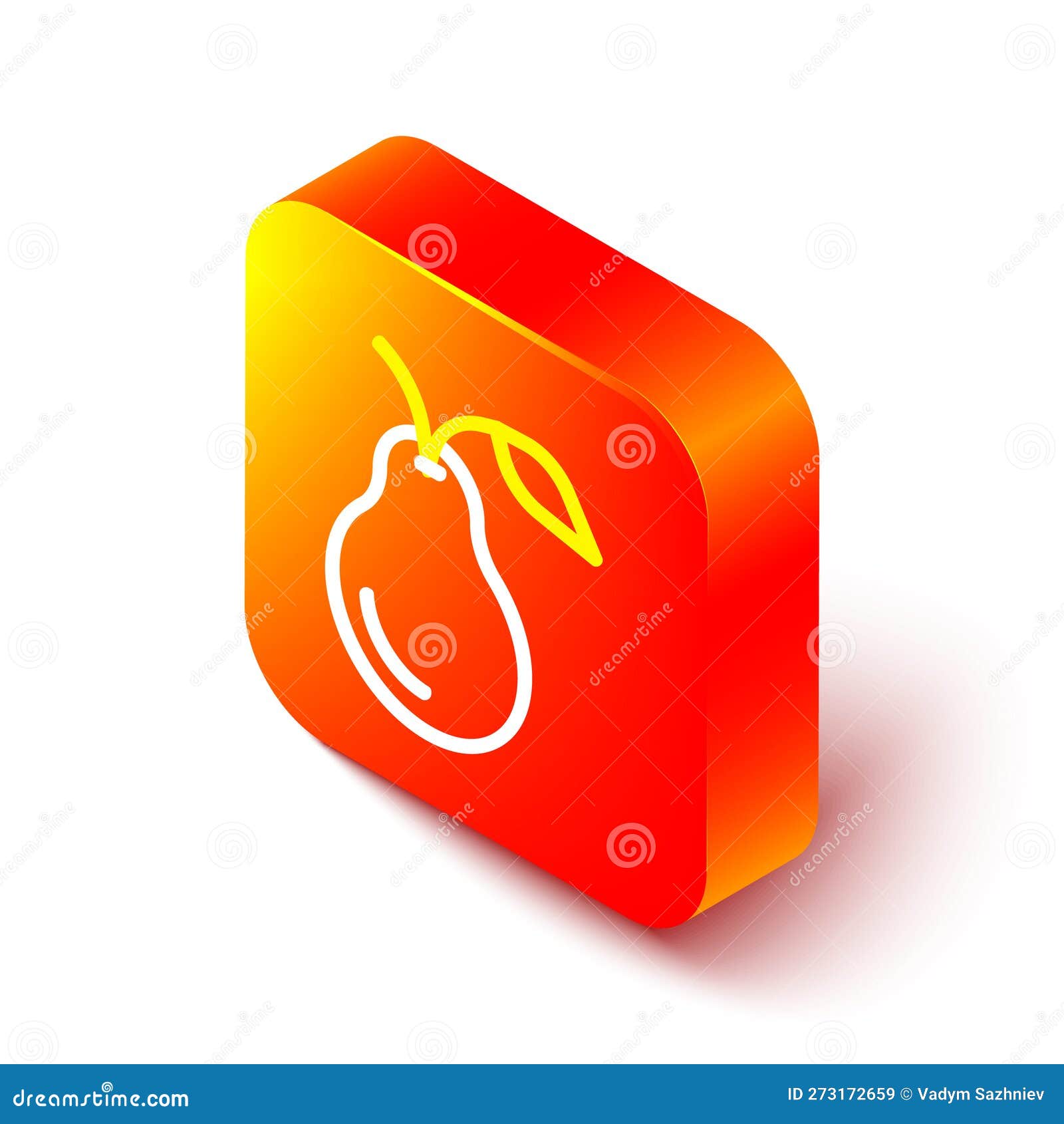 Isometric Line Pear Icon Isolated on White Background. Fruit with Leaf ...