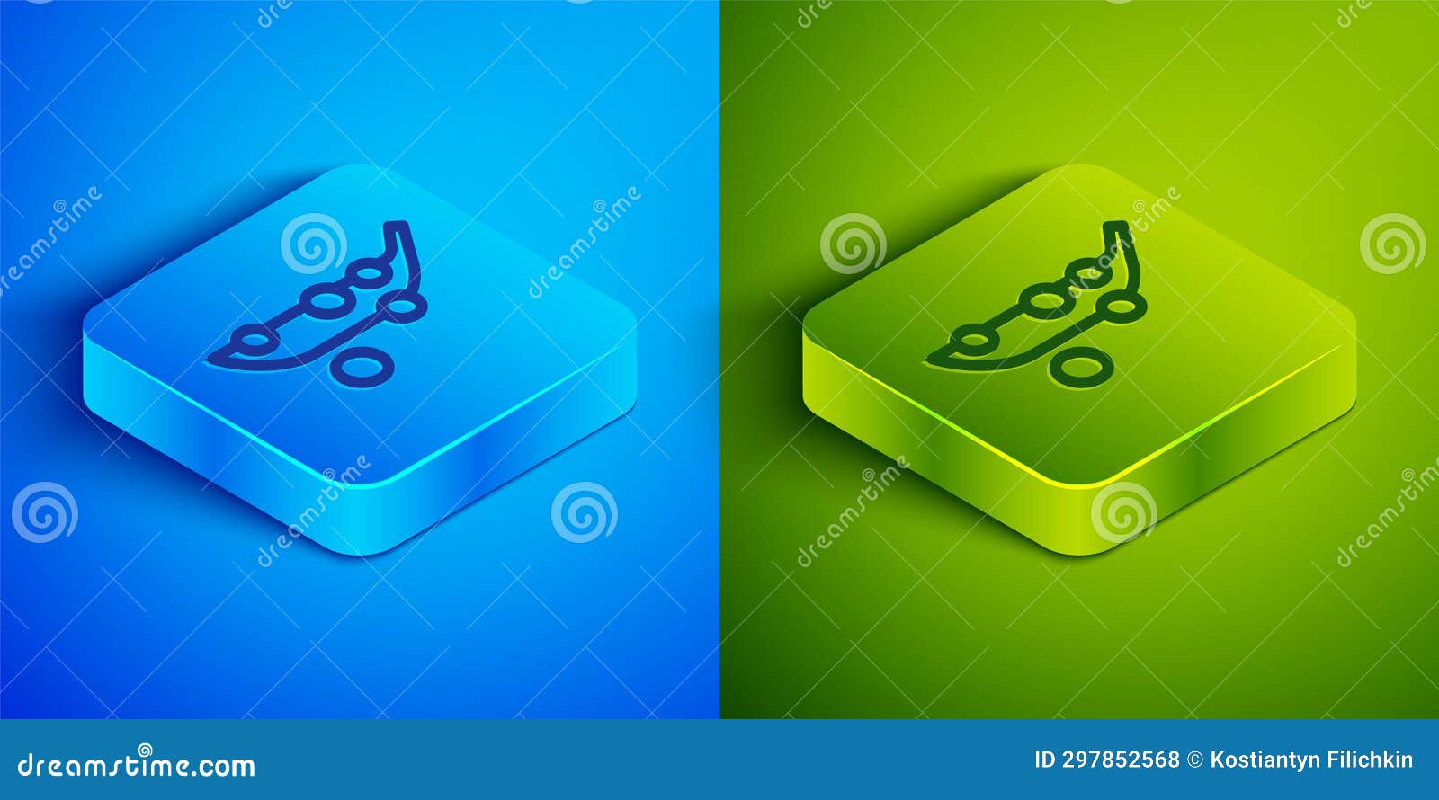 Isometric Line Peas Icon Isolated on Blue and Green Background. Square ...