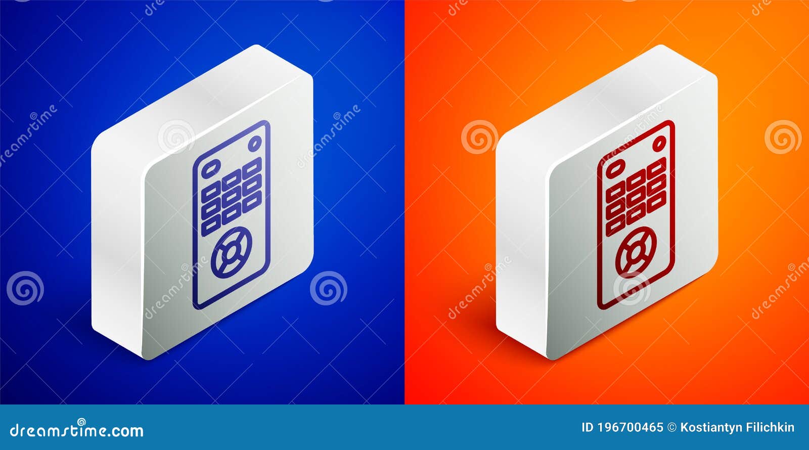 Isometric Line Remote Control Icon Isolated on Blue and Orange ...