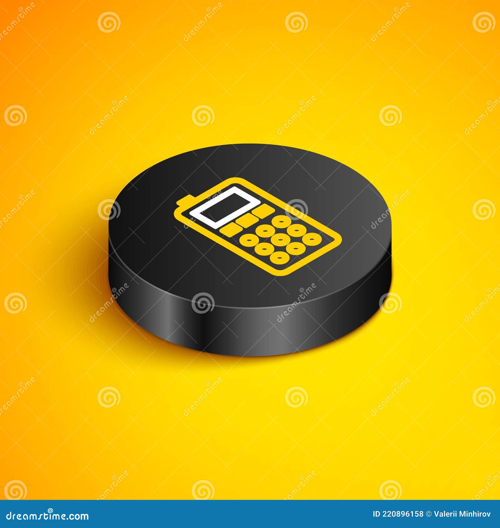 Isometric Line Remote Control Icon Isolated on Yellow Background. Black ...