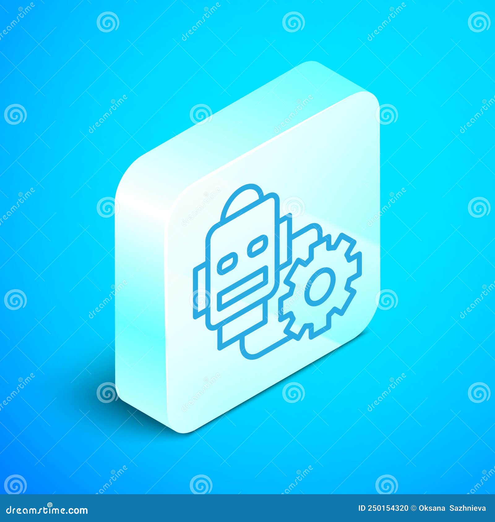 Isometric Line Robot Setting Icon Isolated on Blue Background ... Isometric Line Robot Setting Icon Isolated on Blue Background ...