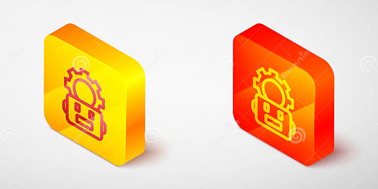 Isometric Line Robot Setting Icon Isolated on Grey Background ...