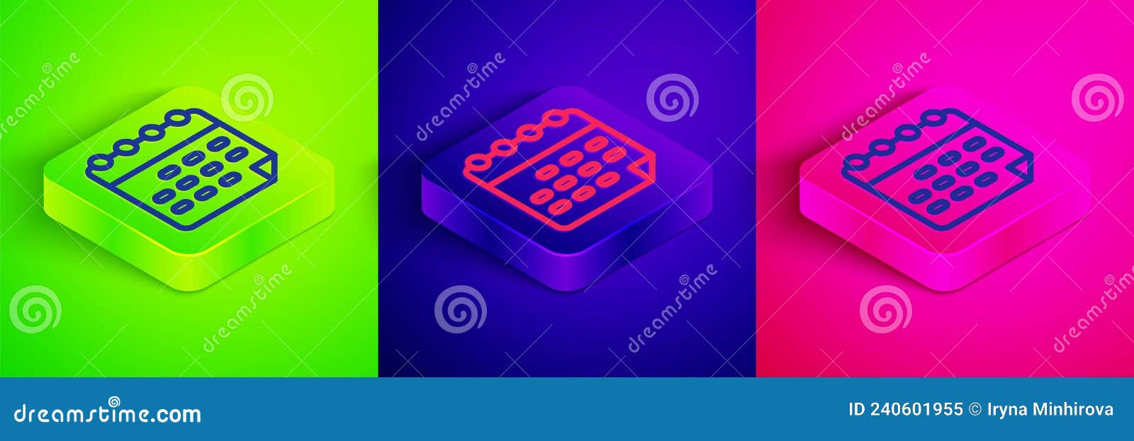Isometric Line School Timetable Icon Isolated on Green, Blue and Pink ...