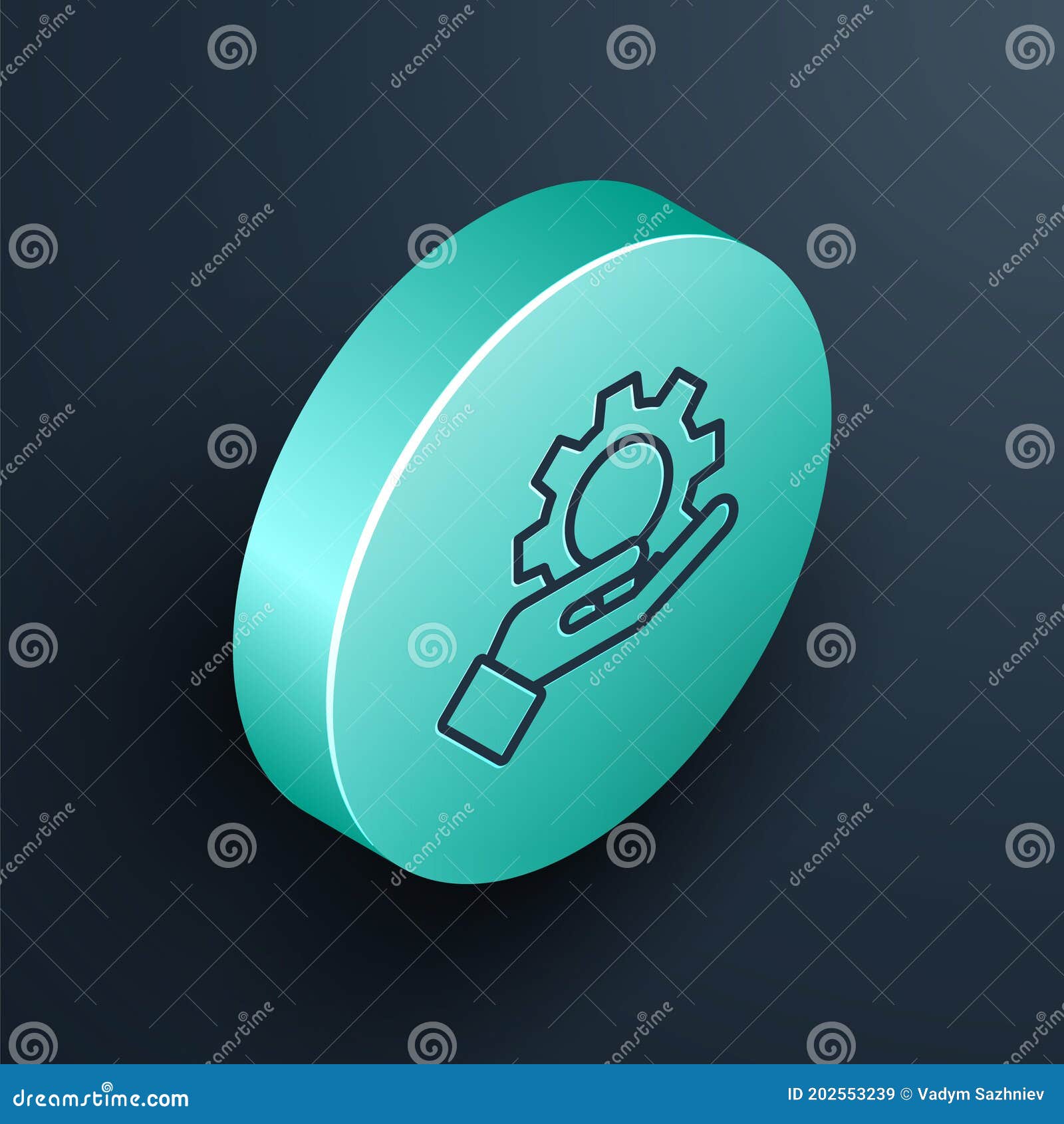 Isometric Line Settings in the Hand Icon Isolated on Black Background ...
