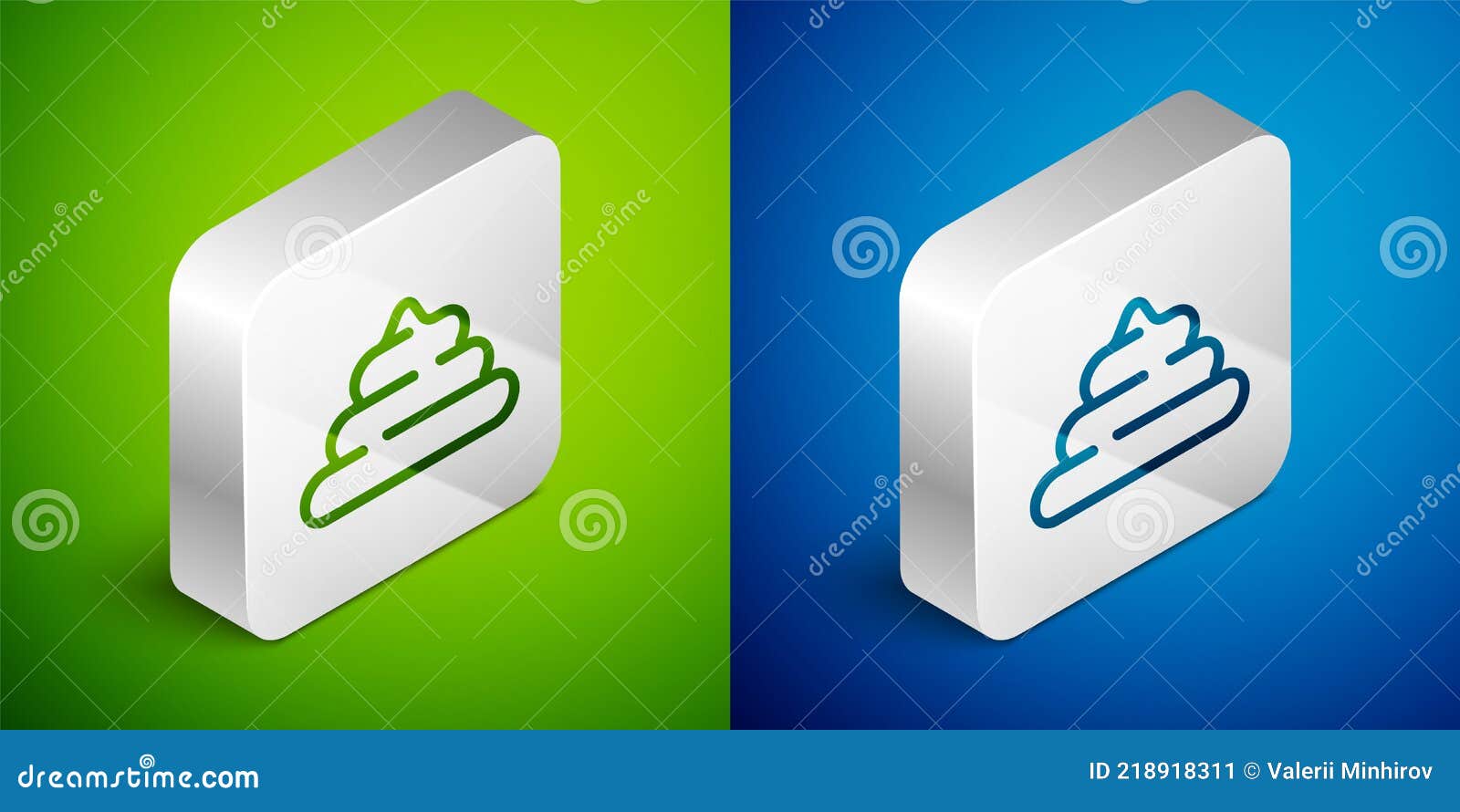 Isometric Line Shit Icon Isolated on Green and Blue Background. Silver ...