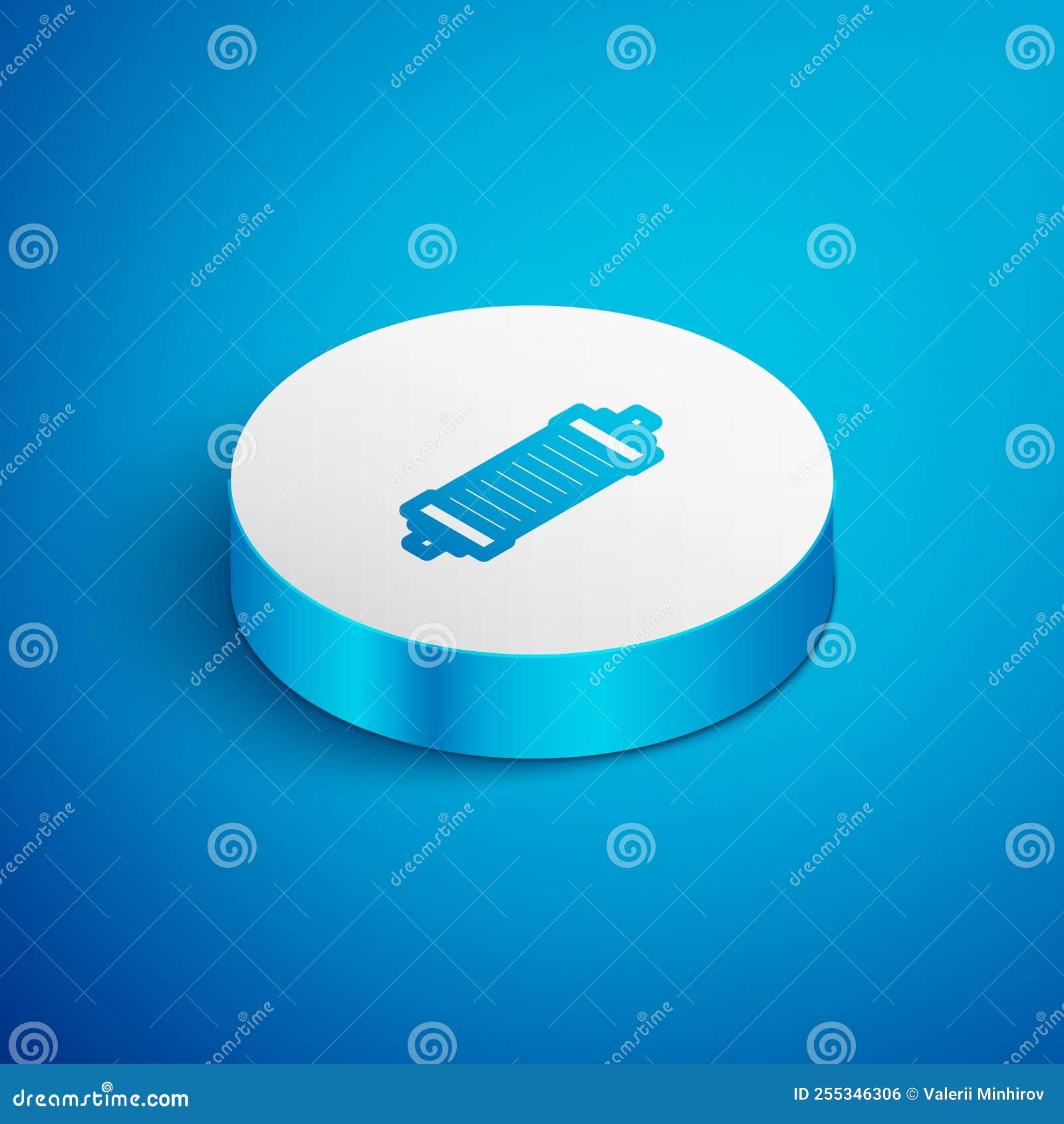 Isometric Line Shock Absorber Icon Isolated on Blue Background. White ...