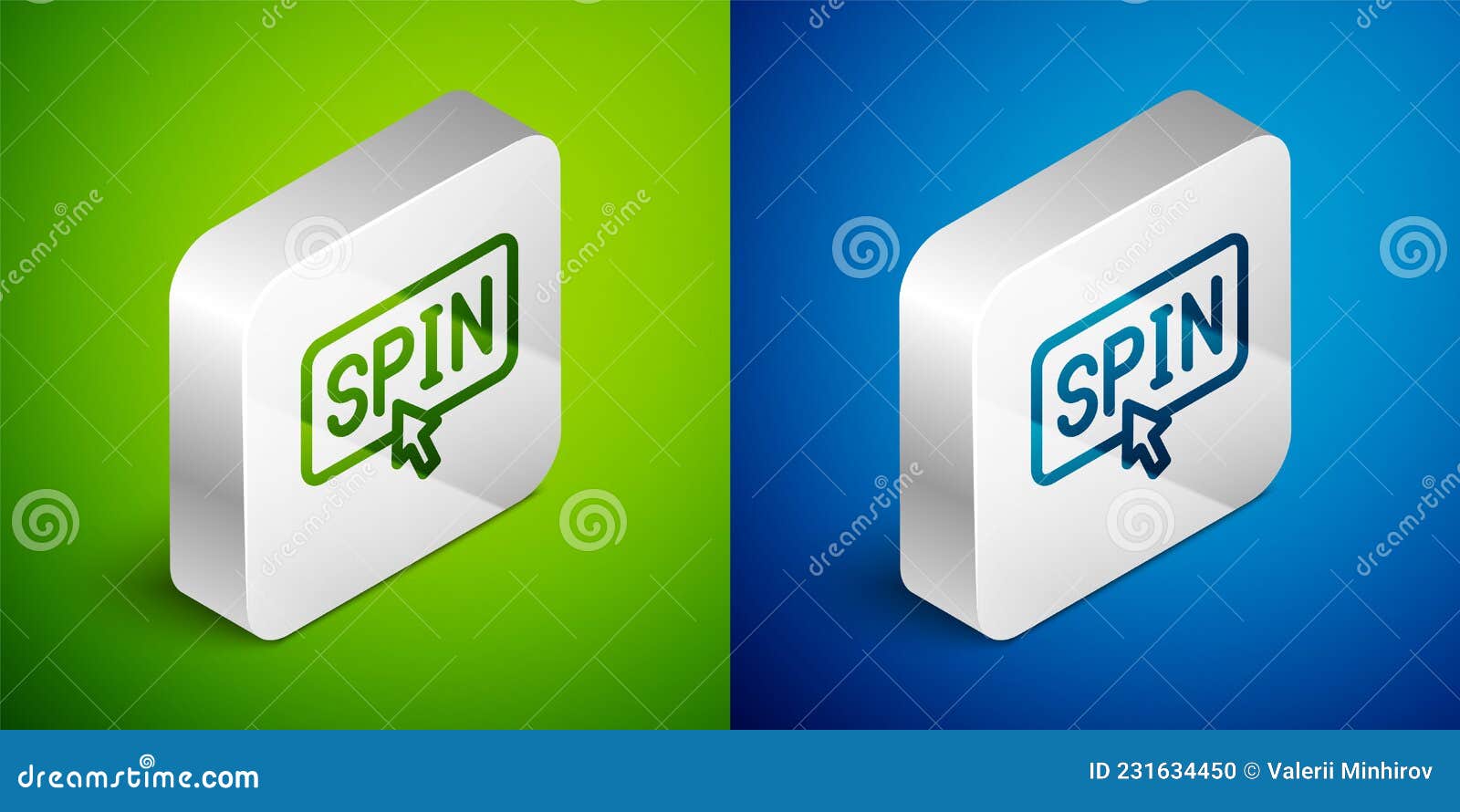 Isometric Line Slot Machine Spin Button Icon Isolated on Green and Blue ...