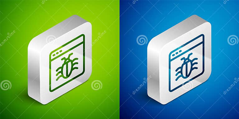Isometric Line System Bug Concept Icon Isolated on Green and Blue ...