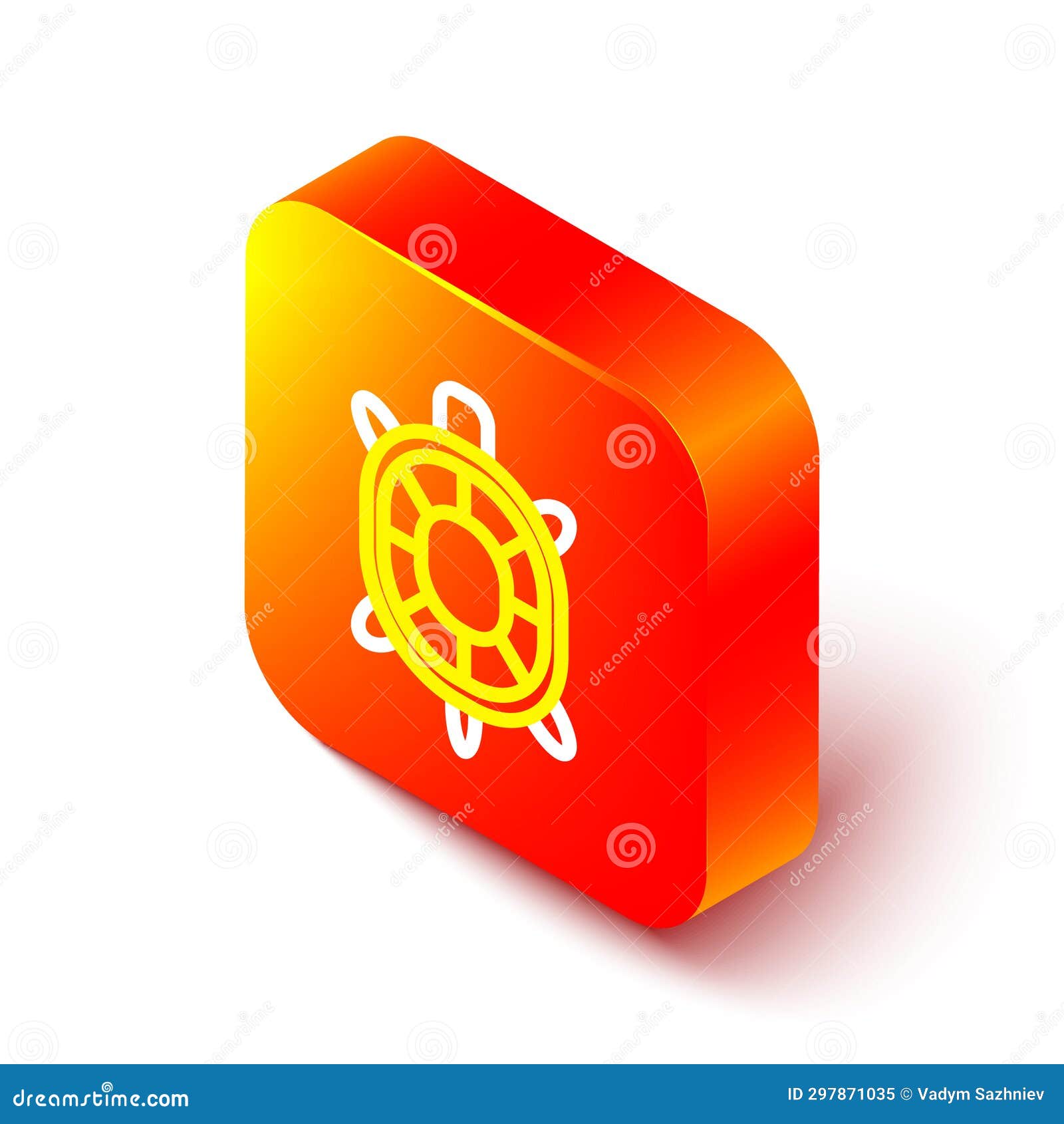 Isometric Line Turtle Icon Isolated on White Background. Orange Square ...