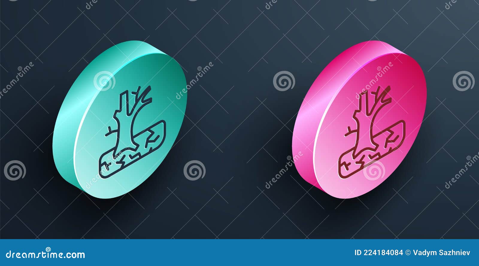 Isometric Line Withered Tree Icon Isolated on Black Background. Bare ...