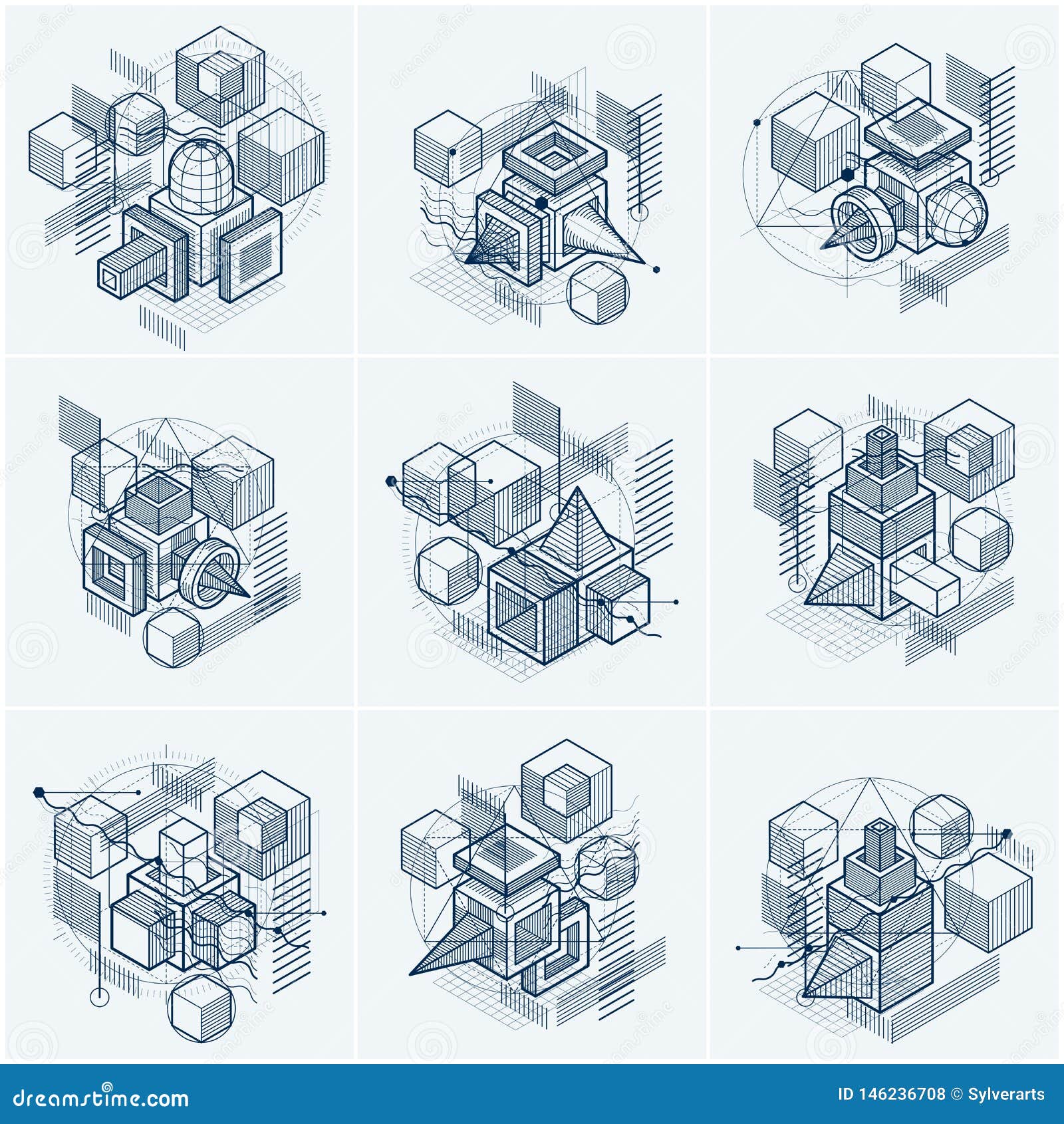 Isometric Linear Abstract Vector Backgrounds, Lined Abstractions. Cubes ...