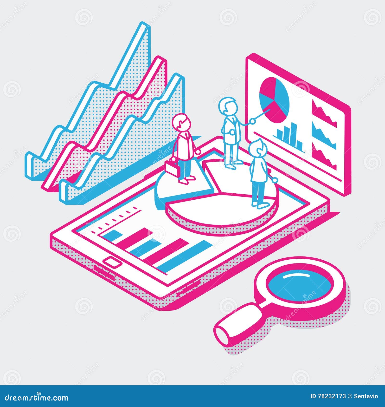Isometric Linear Flat Mobile Report Analysis Tool Stock Illustration ...