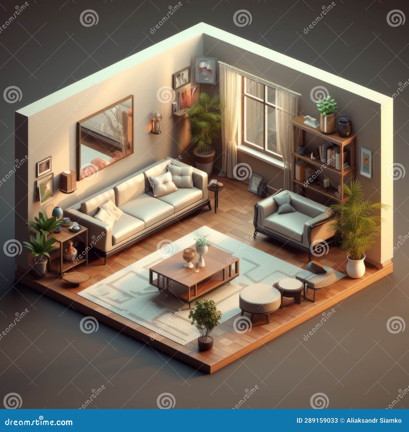 Isometric Living Room Open Inside Interior Architecture Stock Image ...
