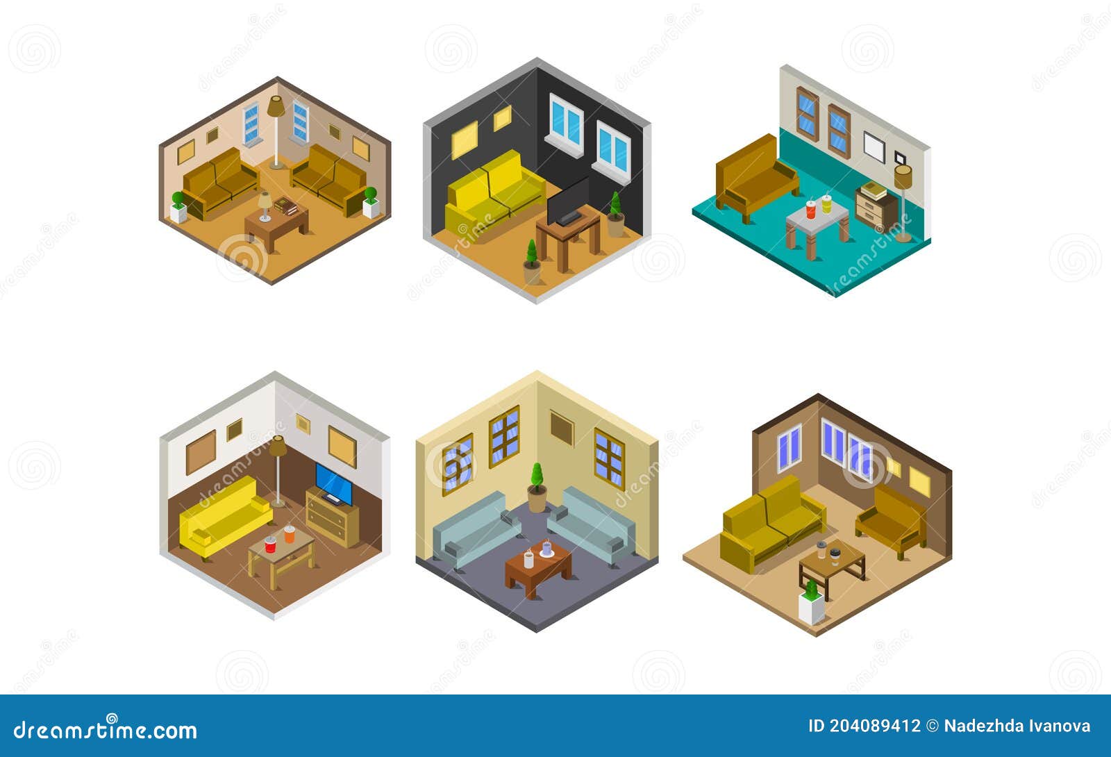 Isometric Lounge Room on Background Vector Illustration Stock ...