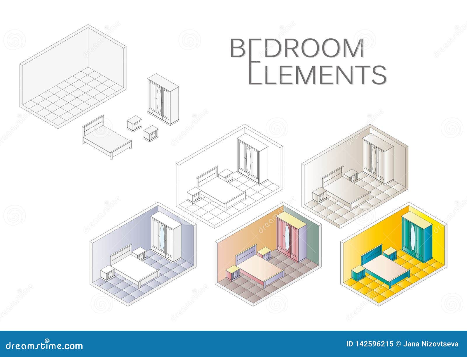 Isometric Low Poly Bedroom Furniture Icons. Vector Bedroom Interior ... Isometric Low Poly Bedroom Furniture Icons. Vector Bedroom Interior ...