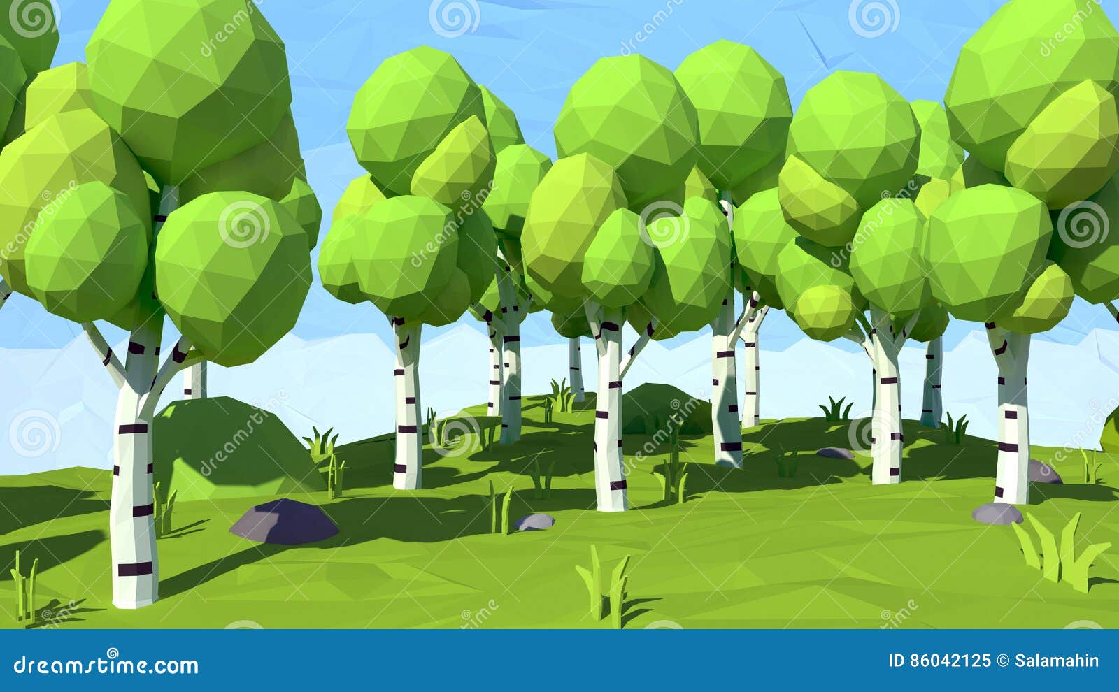 Isometric Low Poly Birch, 3D Rendering Stock Illustration ...