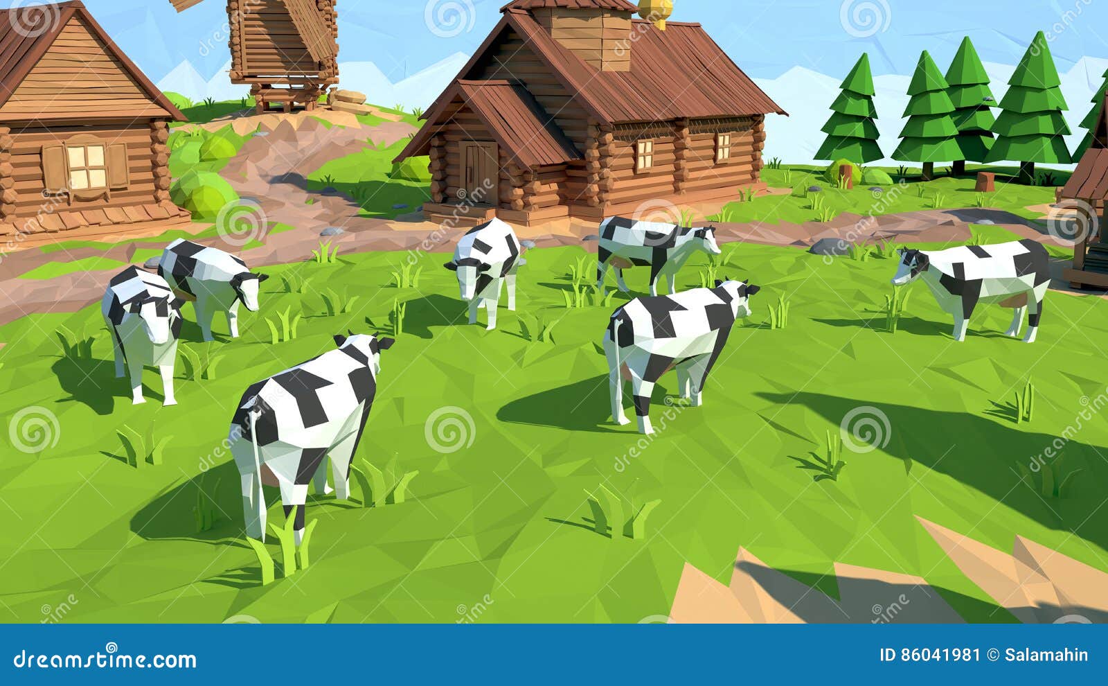 Isometric Low Poly Cow, 3D Rendering Stock Illustration - Illustration ...