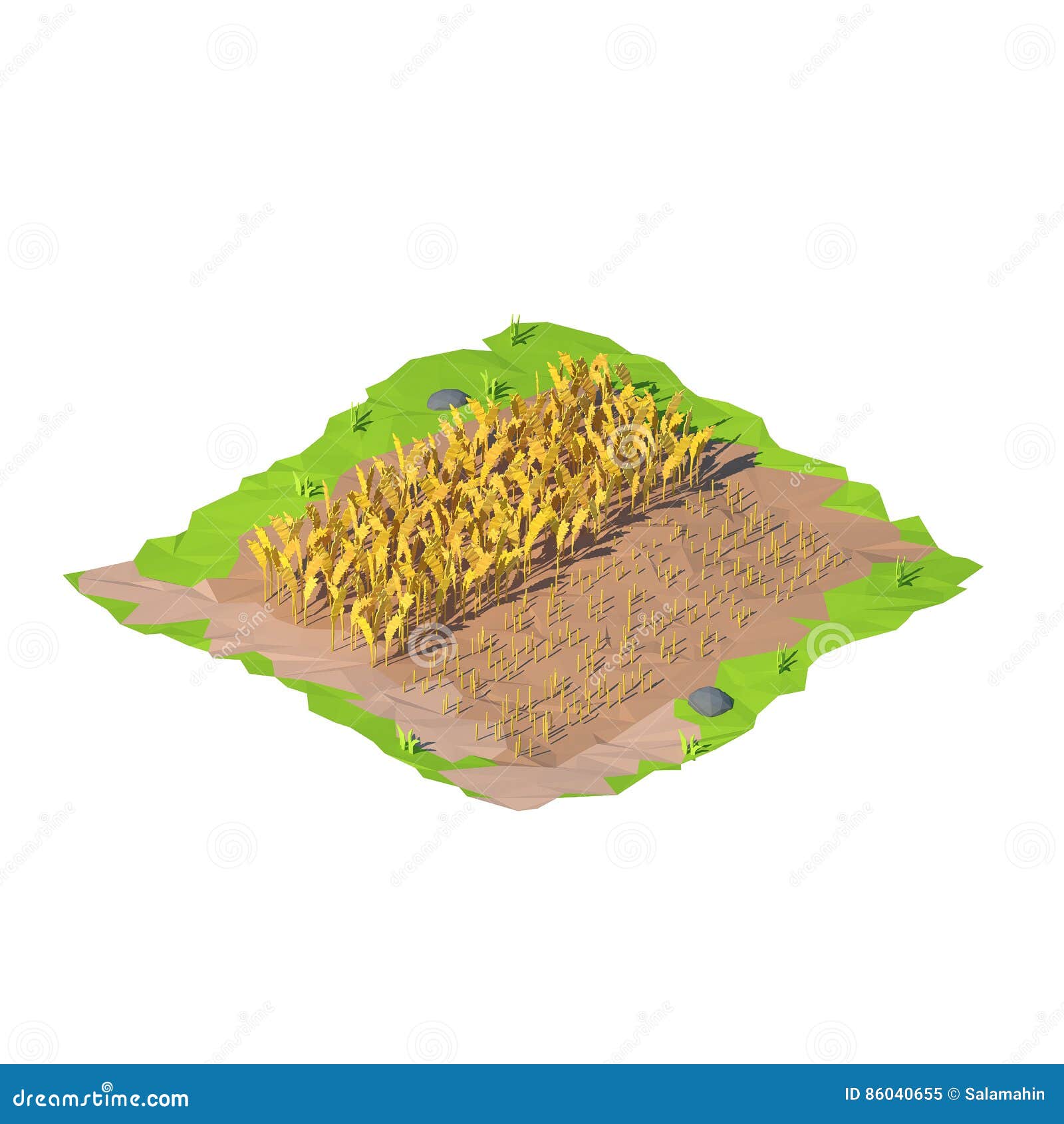 Isometric Low Poly Field, 3D Rendering Stock Illustration ...