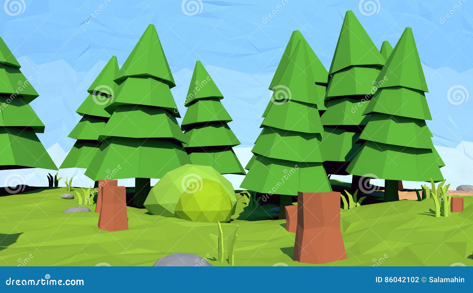 Isometric Low Poly Fir Tree, 3D Rendering Stock Illustration ...