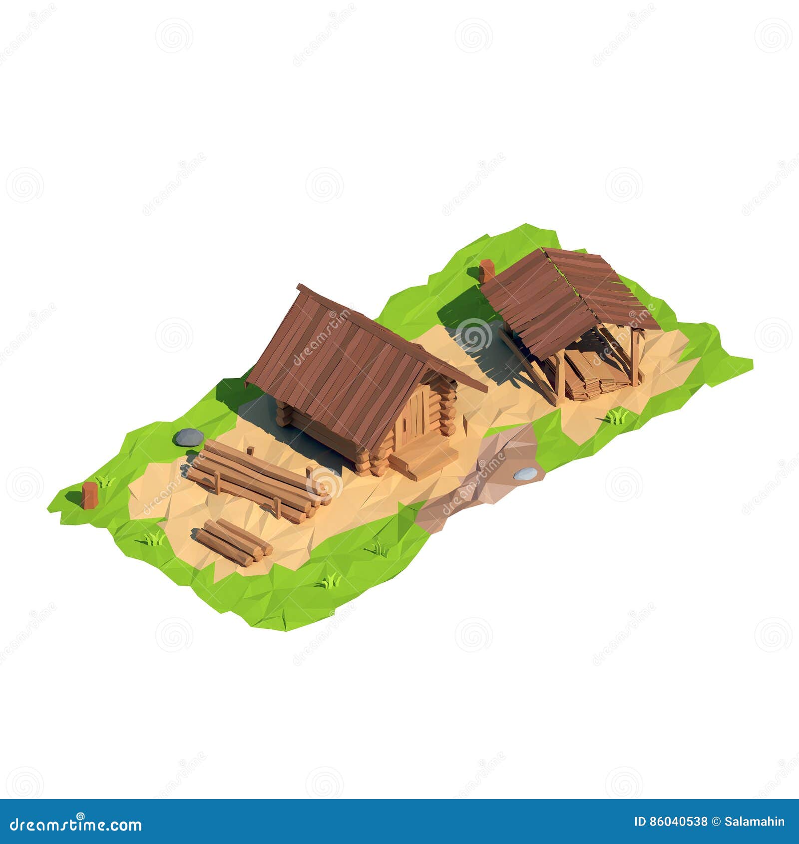 Isometric Low Poly Sawmill, 3D Rendering Stock Illustration ...