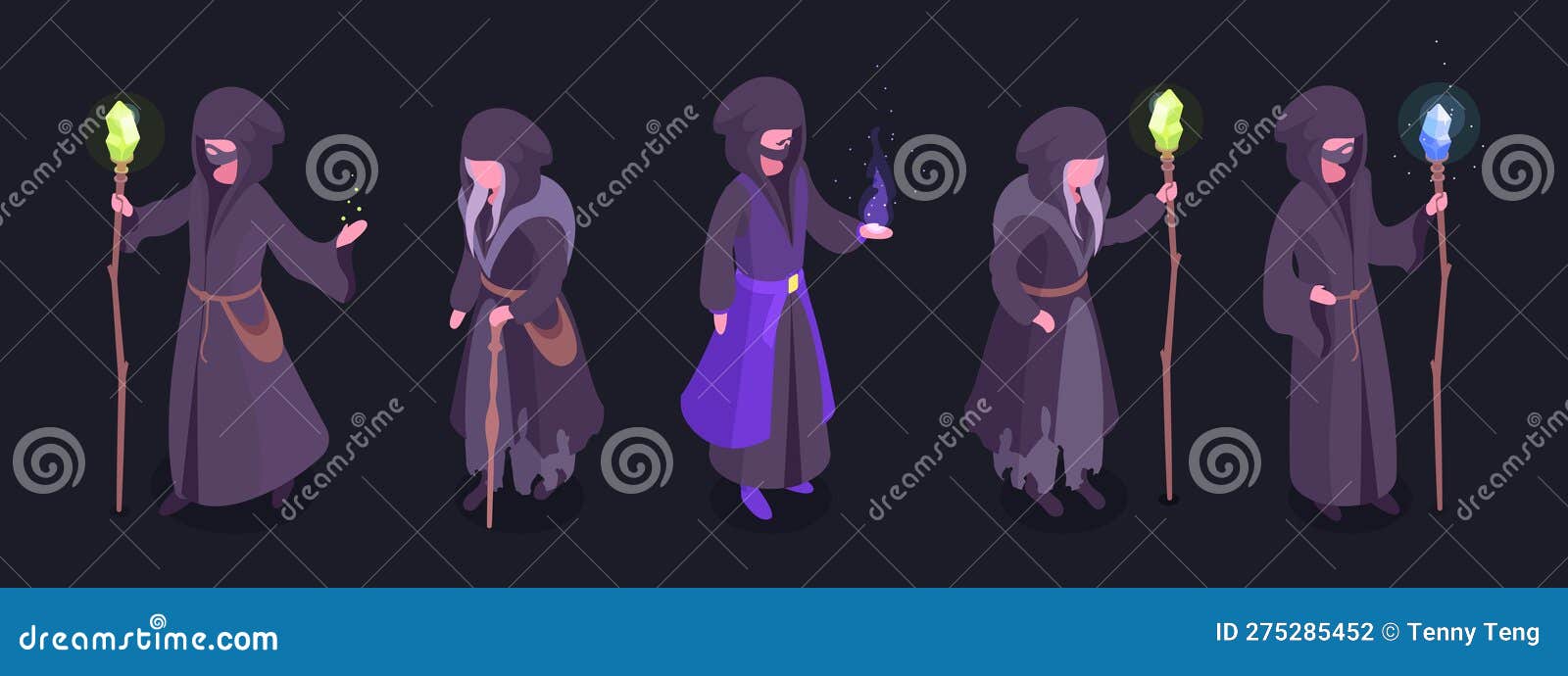 Isometric Witchcraft Magicians. Wizard Characters, Practitioners Of ...