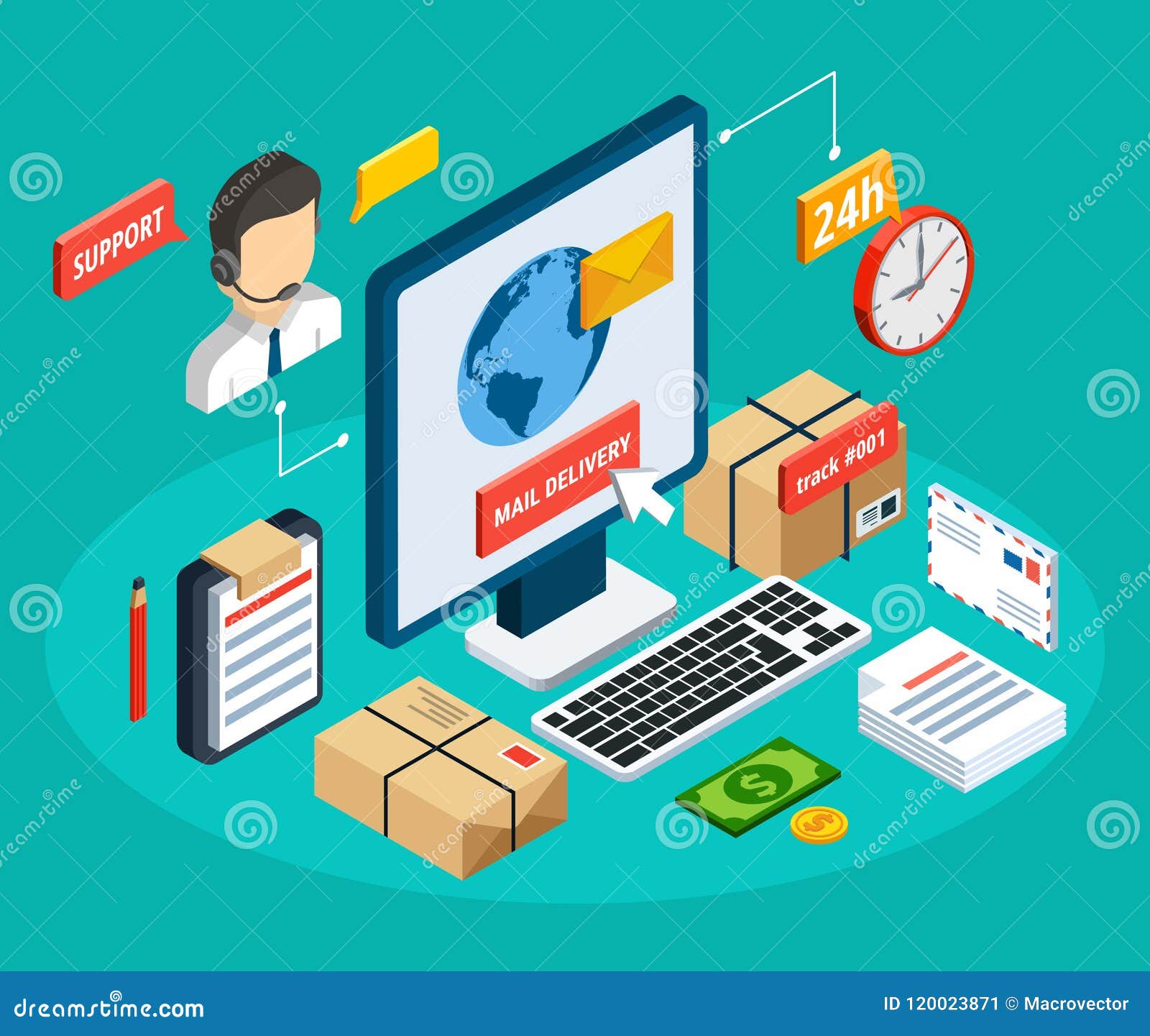 Set Isometric Mail Box, Envelope And Check Mark, Upload Inbox And ... Set Isometric Mail Box, Envelope And Check Mark, Upload Inbox And ...