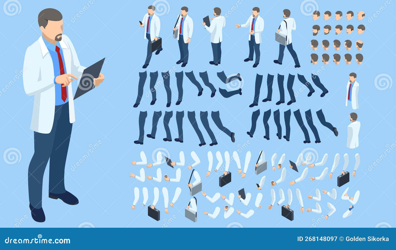 Isometric Man Character Constructor for Designe. Set of Businessman ...