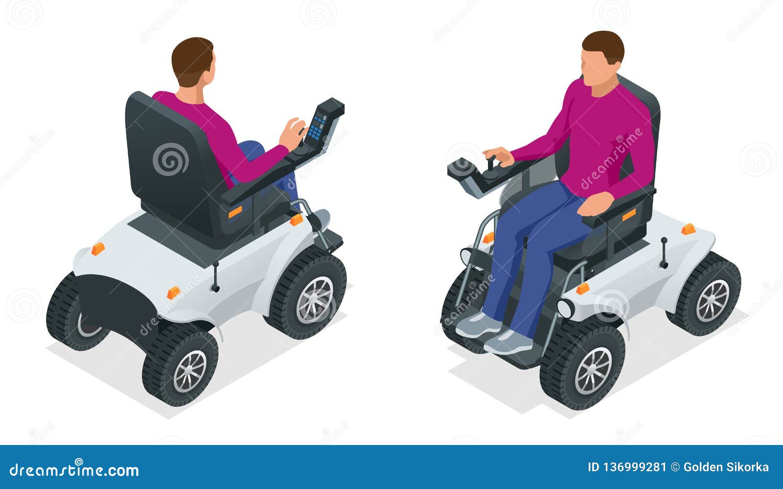 Isometric Man on an Electric Wheelchair. New Large Motorized Electric ... Isometric Man on an Electric Wheelchair. New Large Motorized Electric ...