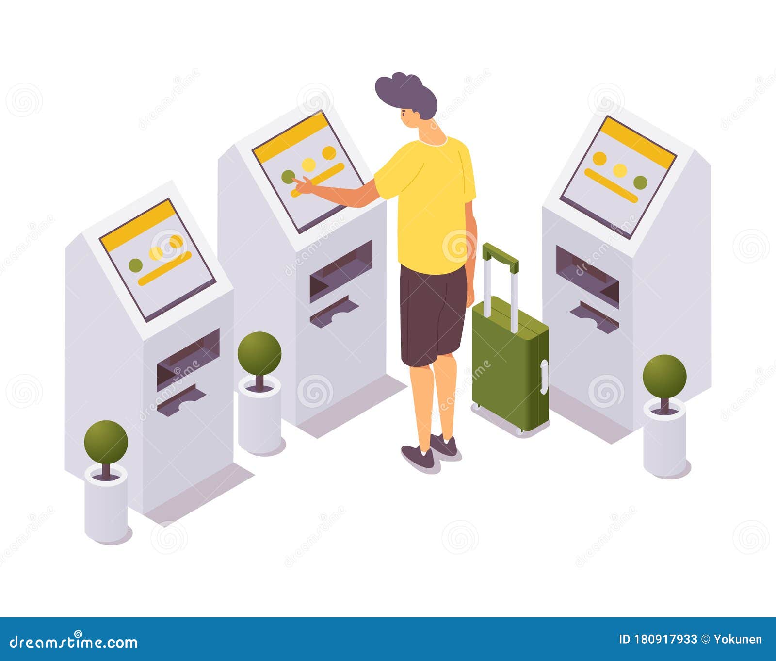 Isometric Man Self Check-in for the Flight at Airport Stock Image ...