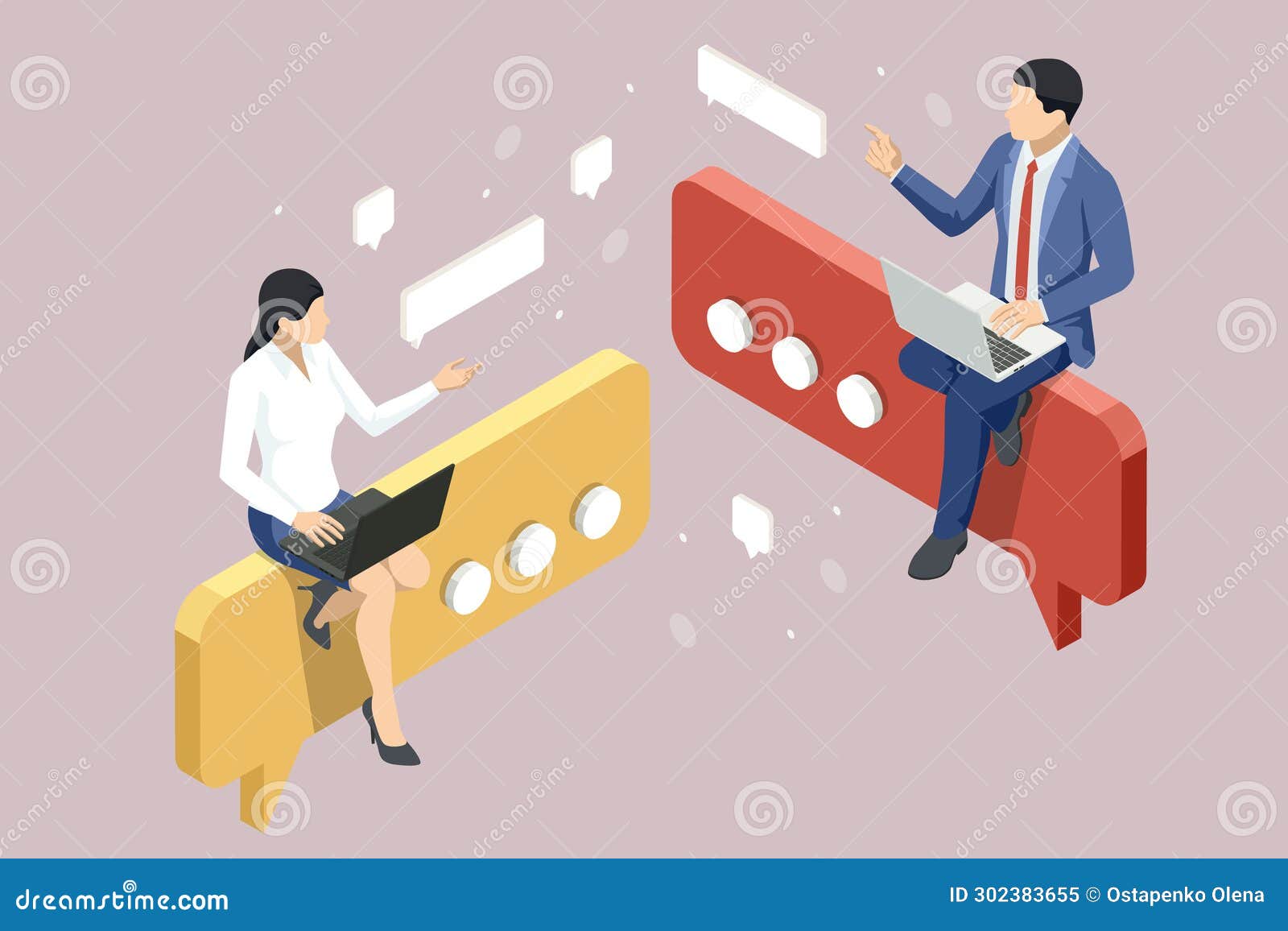 Isometric Man and Woman Experts Explaining, Speaking, Talking about ...