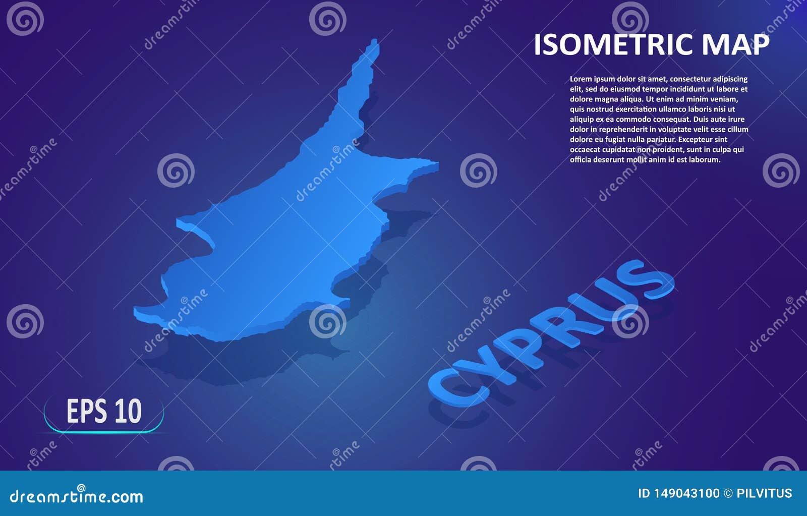 Isometric Map of the CYPRUS. Stylized Flat Map of the Country on Blue ...