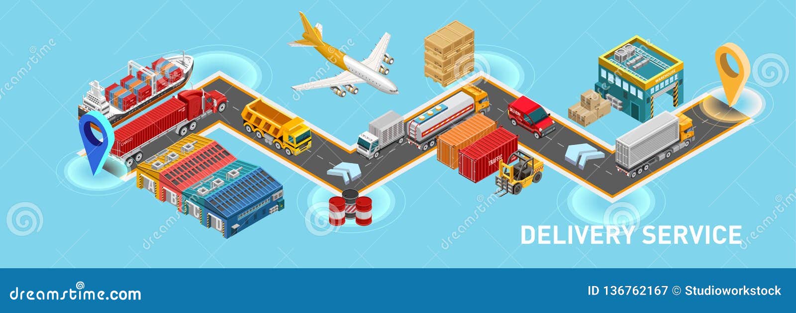 Isometric Map of Delivery Service Stock Vector - Illustration of drive ...