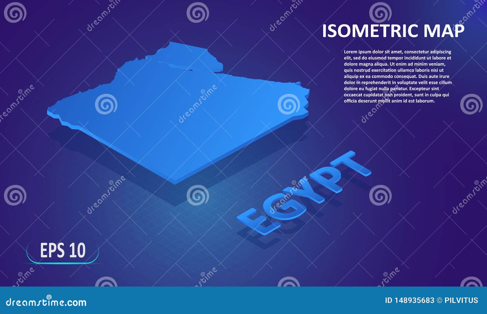 Isometric Map of the EGYPT. Stylized Flat Map of the Country on Blue ...