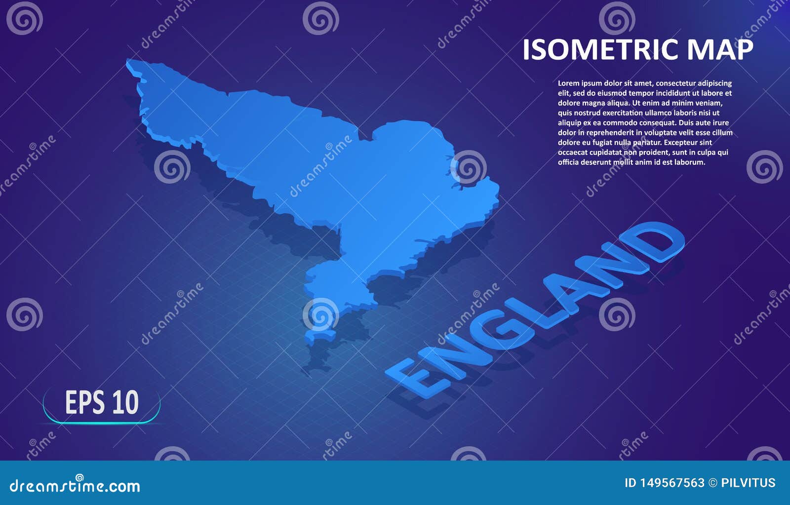 Isometric Map of the ENGLAND. Stylized Flat Map of the Country on Blue ...