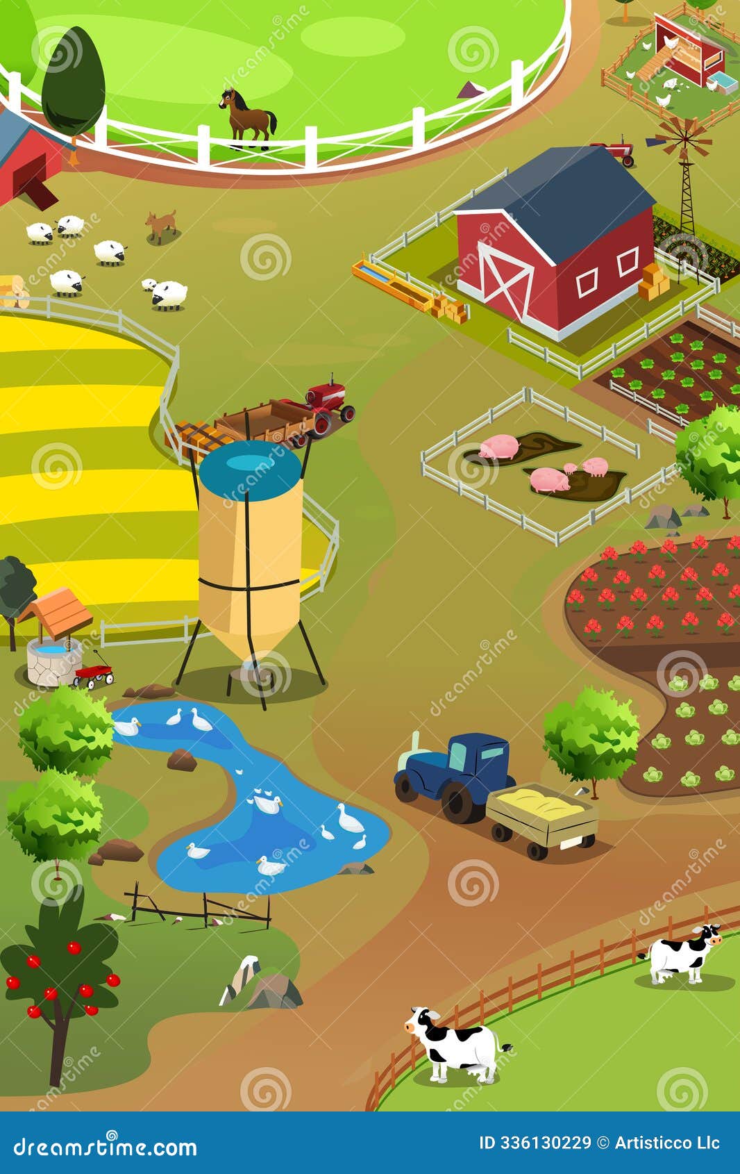 Isometric Map of a Farm Vector Illustration Stock Illustration ...