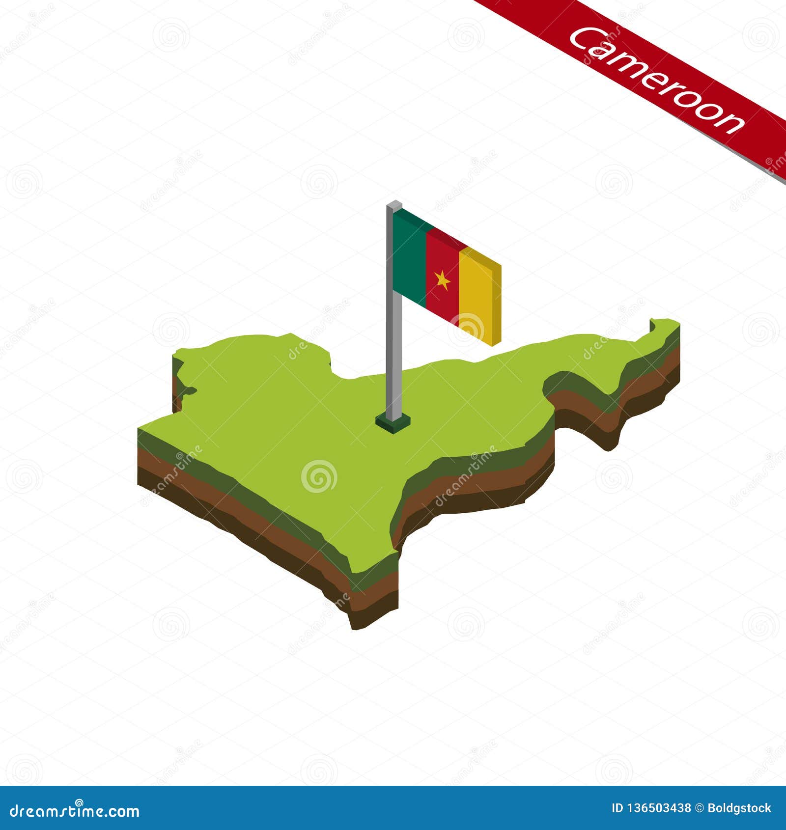 Cameroon Isometric Map And Flag Vector Illustration Stock Vector