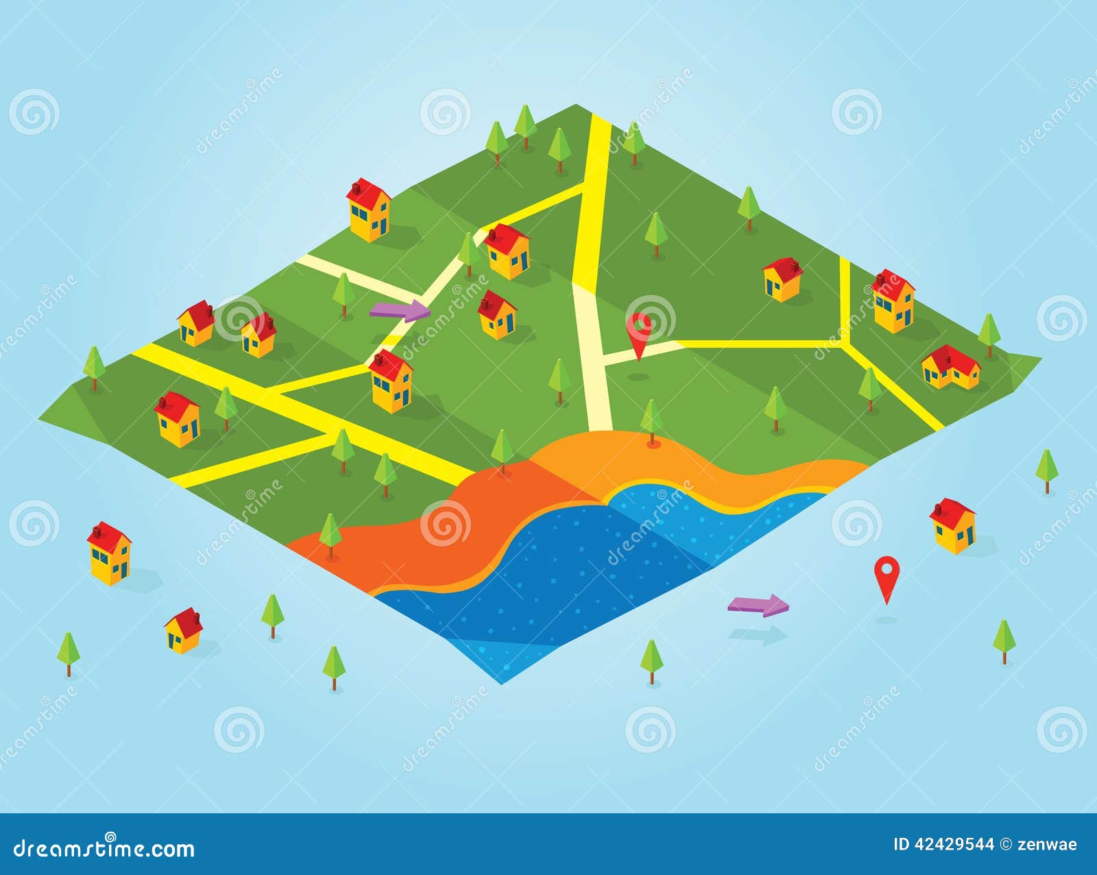 Isometric map stock vector. Illustration of model, village - 42429544