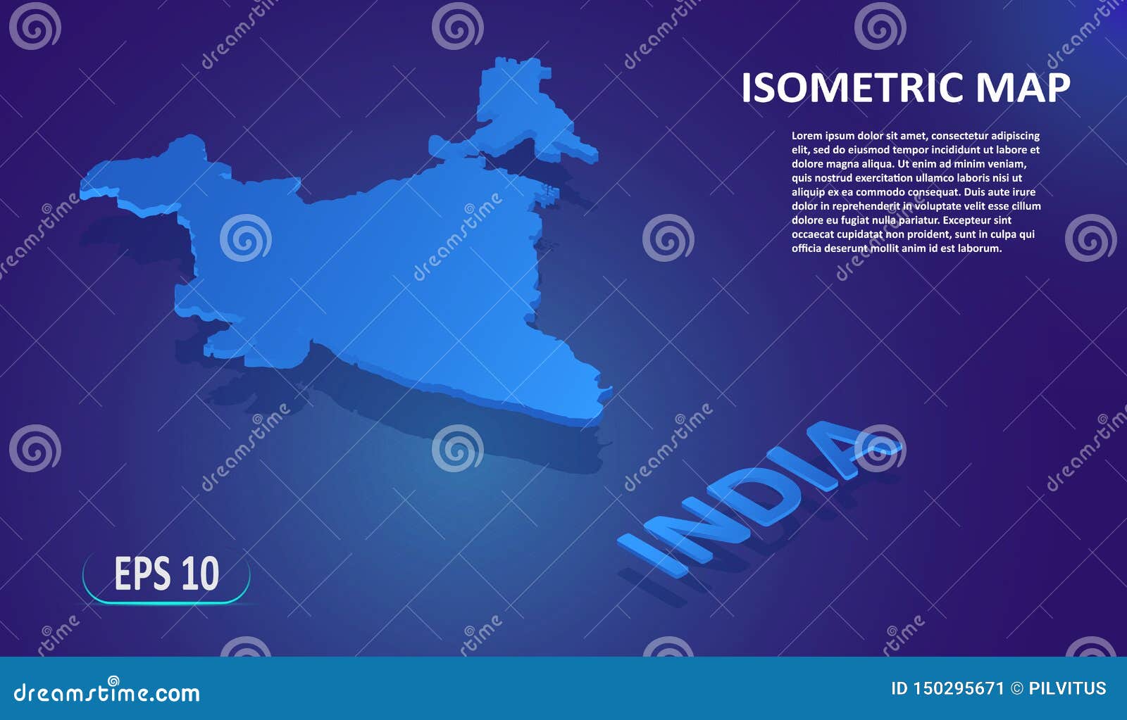 Isometric Map Of The INDIA. Stylized Flat Map Of The Country On Blue ...
