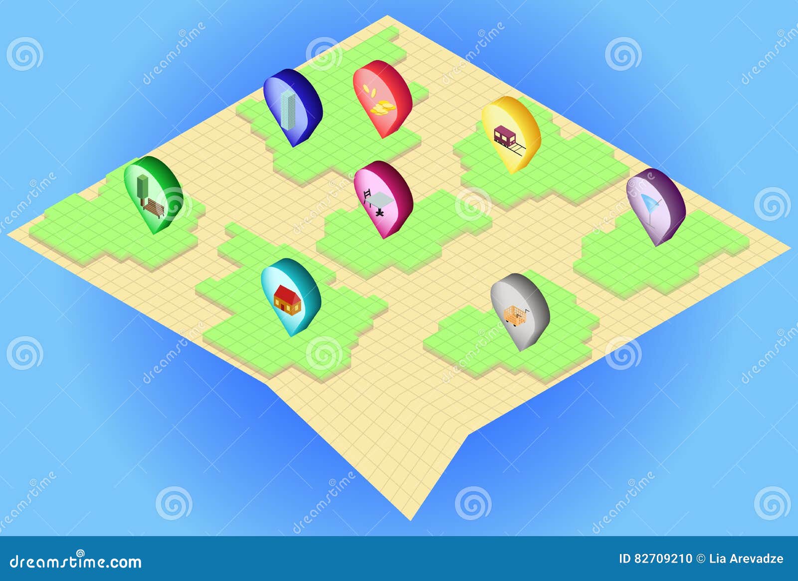 Isometric Map with Isometric Pins on it Stock Vector - Illustration of ...