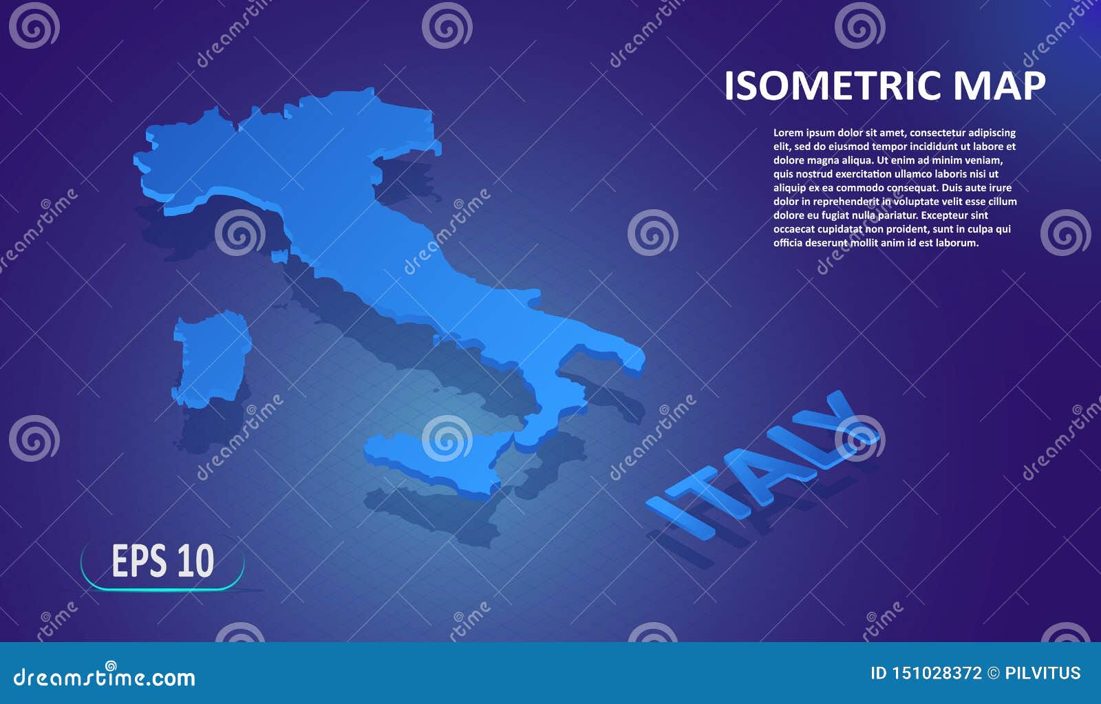 Isometric Map of the ITALY. Stylized Flat Map of the Country on Blue ...