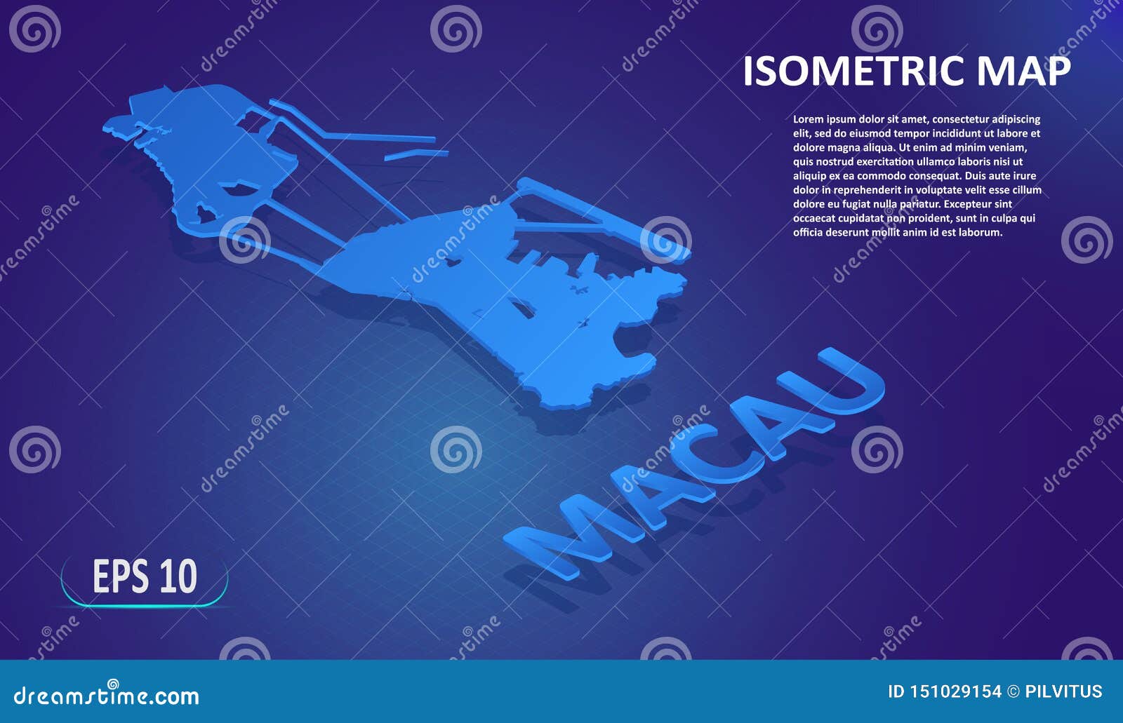 Isometric Map of the MACAU. Stylized Flat Map of the Country on Blue ...