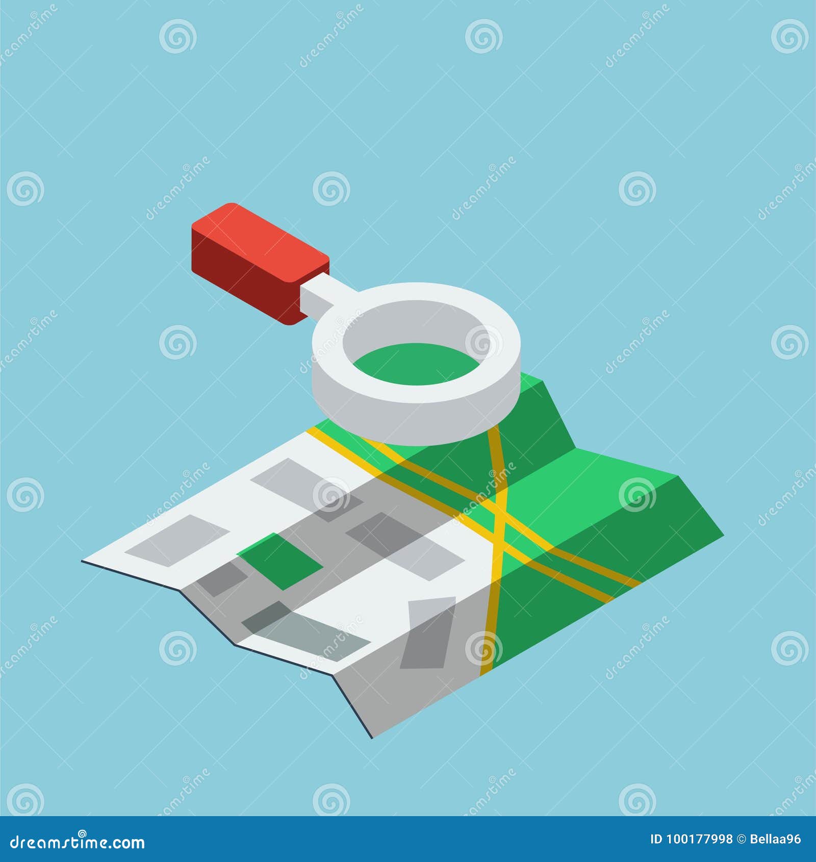 Isometric Map with Magnifier Stock Vector - Illustration of road ...