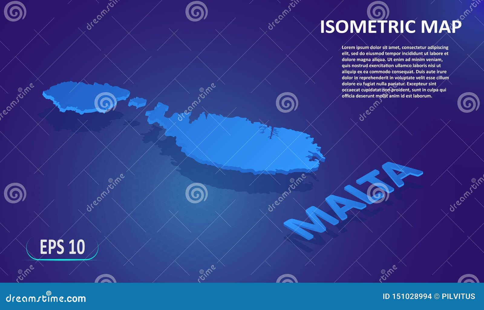 Isometric Map of the MALTA. Stylized Flat Map of the Country on Blue ...
