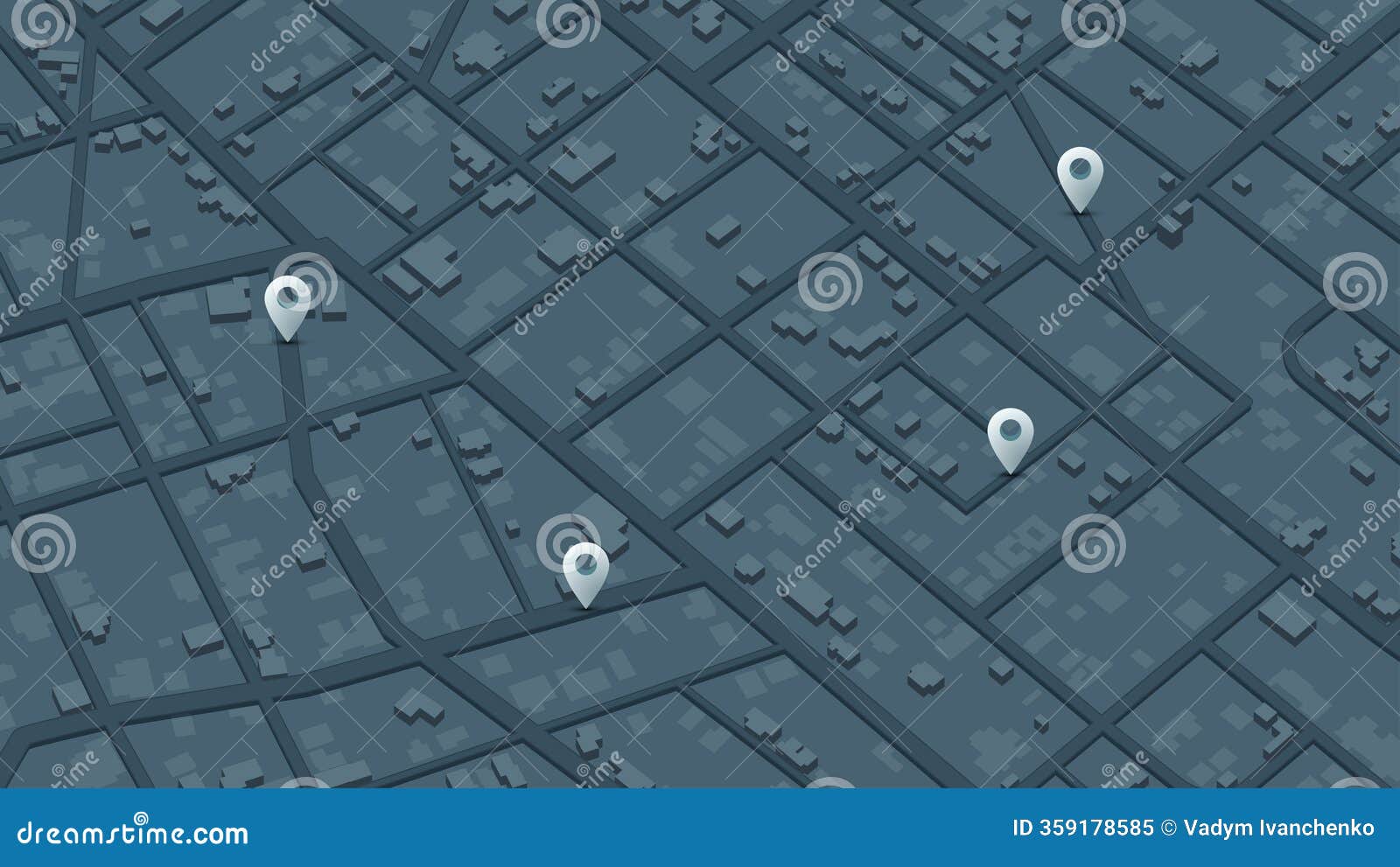 Isometric Map with Pins Location on Streets. Online Navigation Map ...