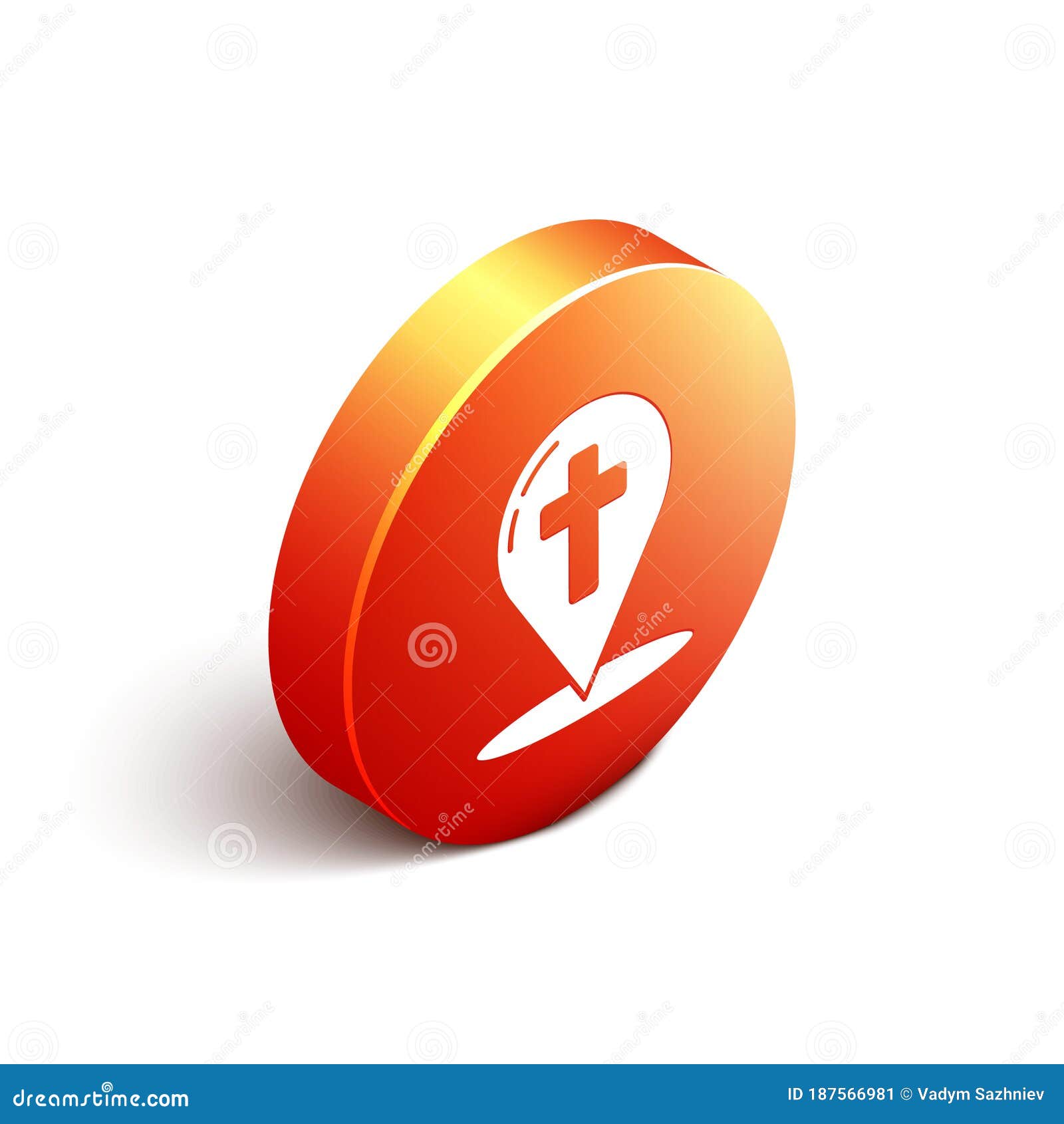 Isometric Map Pointer with Christian Cross Icon Isolated on White ...