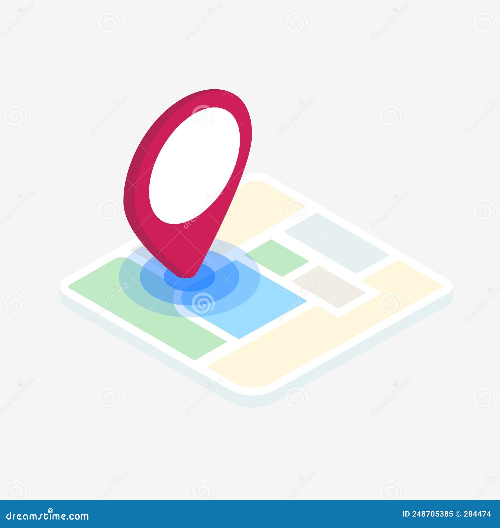 Isometric Map with Red Pin Pint - Gps Location Icon. Flat Design ...