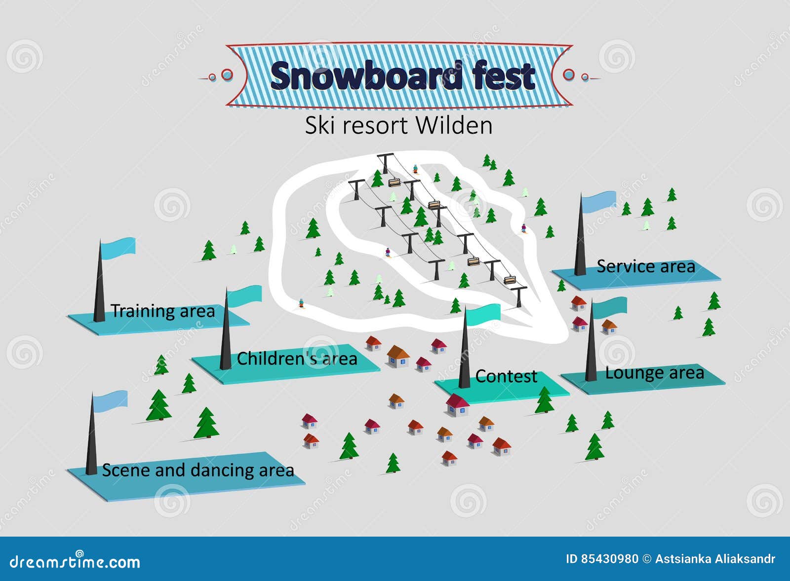 Isometric Map Ski Resort, 3D Stock Vector - Illustration of marker ...