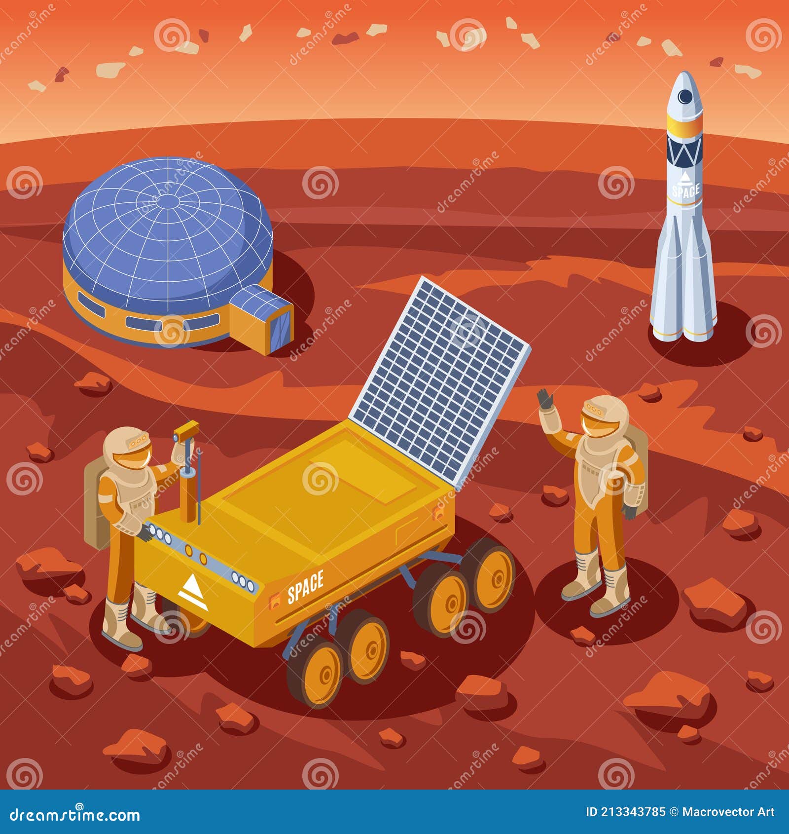 Isometric Mars Exploration Template Stock Vector - Illustration of ...