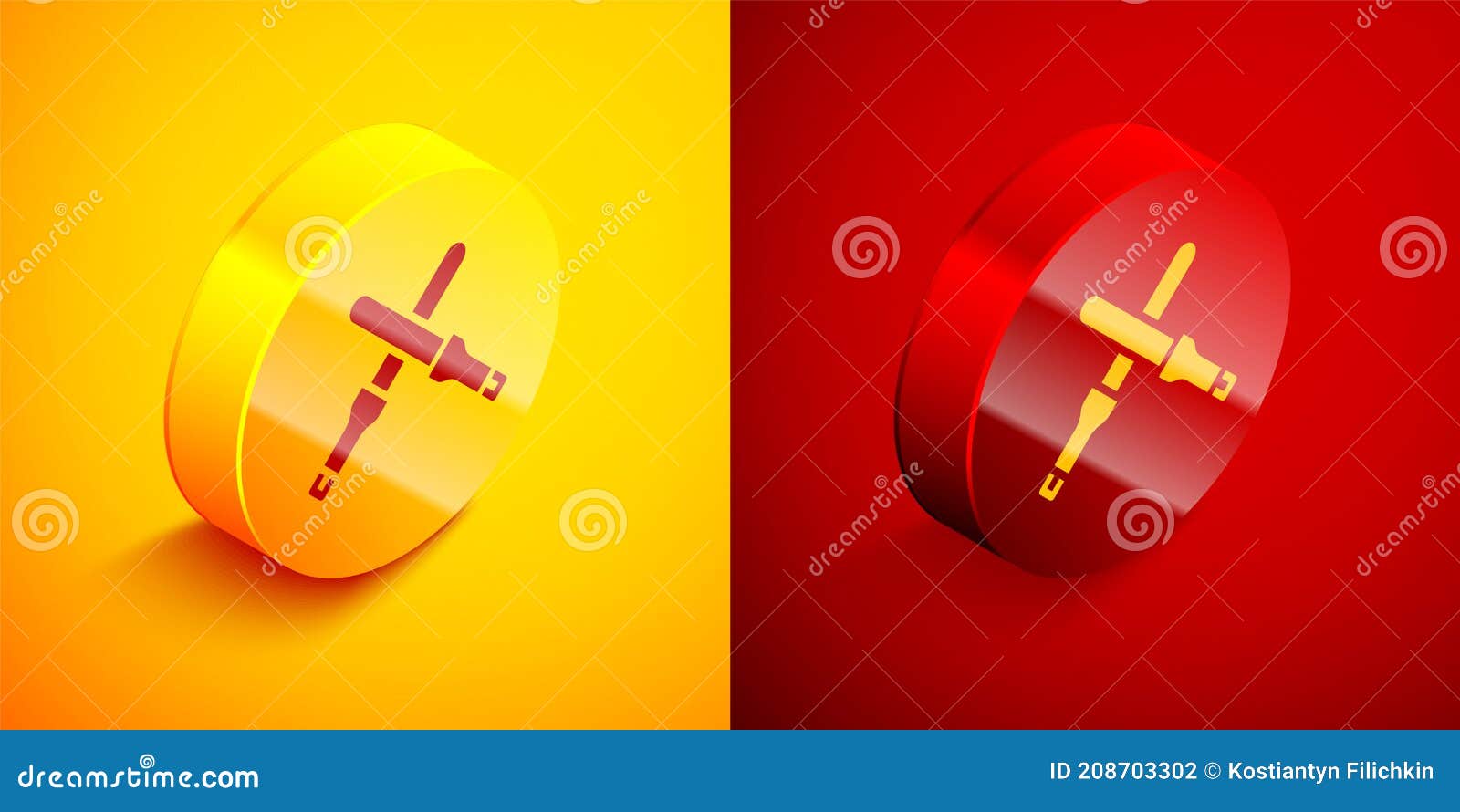 Isometric Marshalling Wands for the Aircraft Icon Isolated on Orange ...