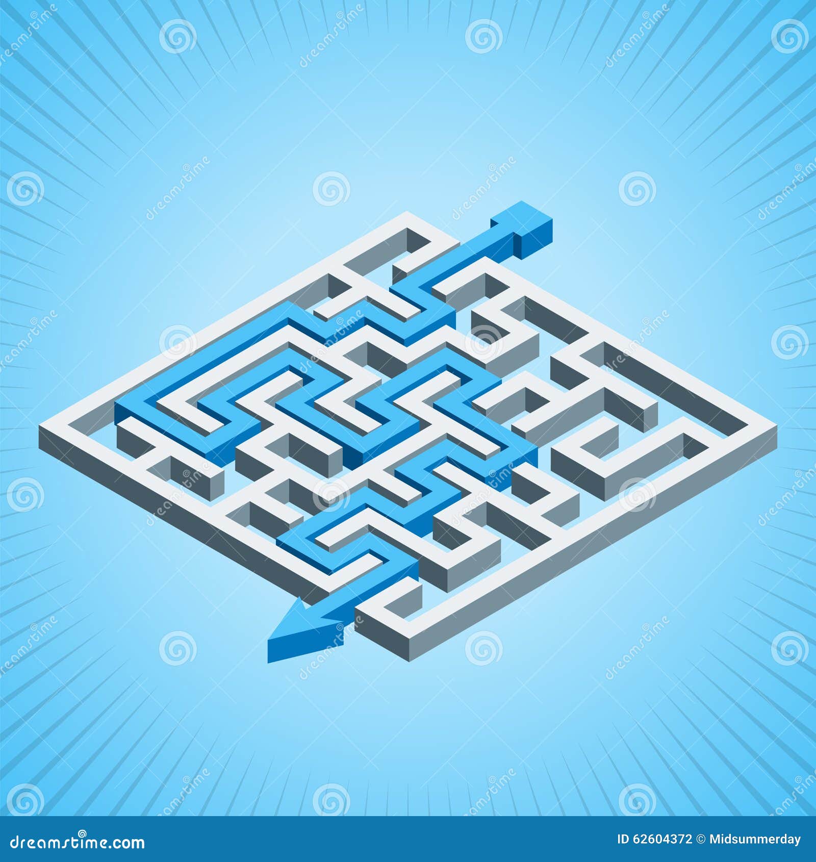 Isometric Maze, Labyrinth Solution Concept On A Blue Radial Background ... Isometric Maze, Labyrinth Solution Concept On A Blue Radial Background ...